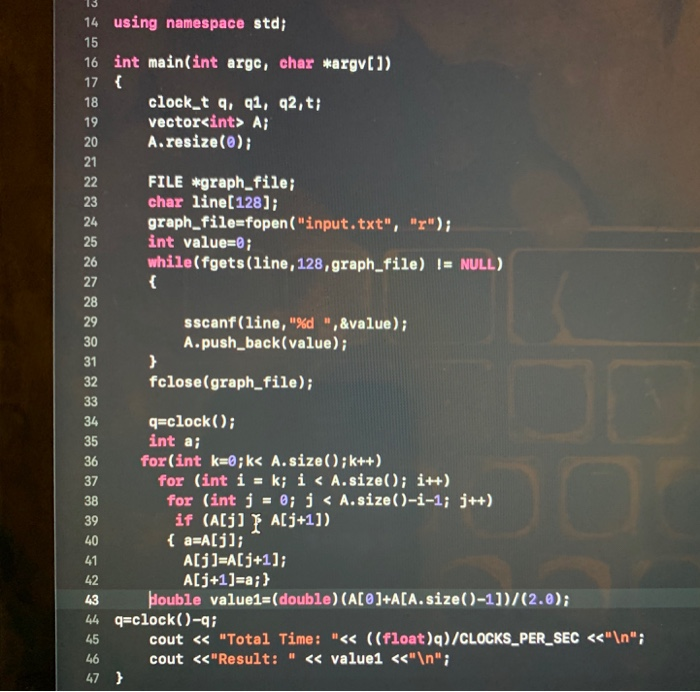 Solved 14 using namespace std; 15 16 int main(int arge, char | Chegg.com