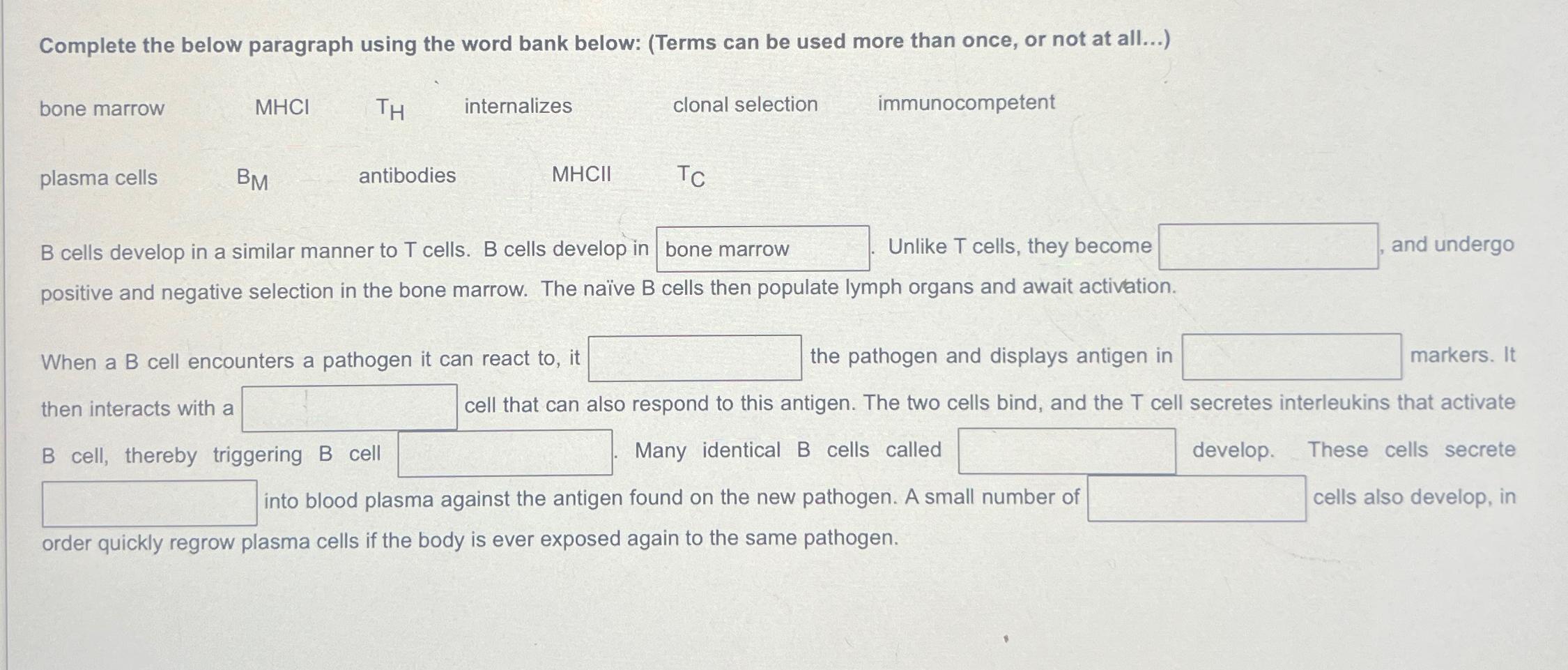 Solved Complete the below paragraph using the word bank | Chegg.com