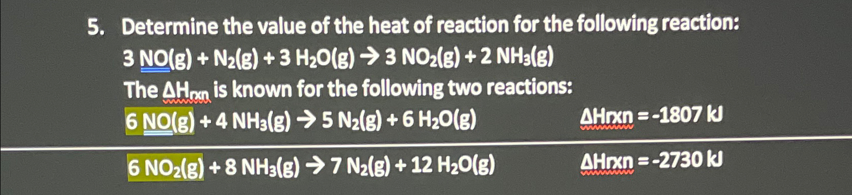 Solved Determine the value of the heat of reaction for the | Chegg.com