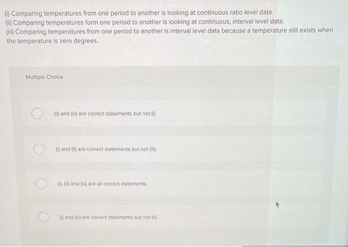 Solved (i) Comparing temperatures from one period to another | Chegg.com
