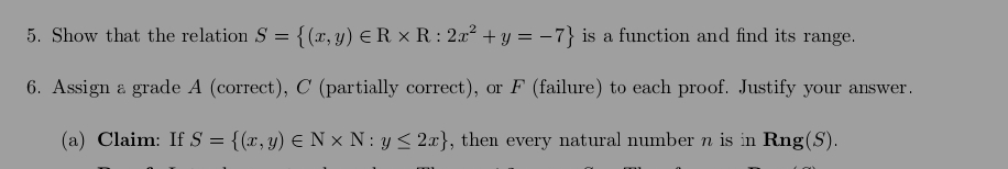 Solved Show that the relation S={(x,y)inR×R:2x2+y=-7} ﻿is a | Chegg.com