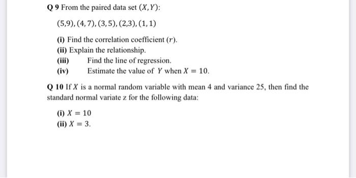 Solved Q 9 From the paired data set (X,Y) : | Chegg.com
