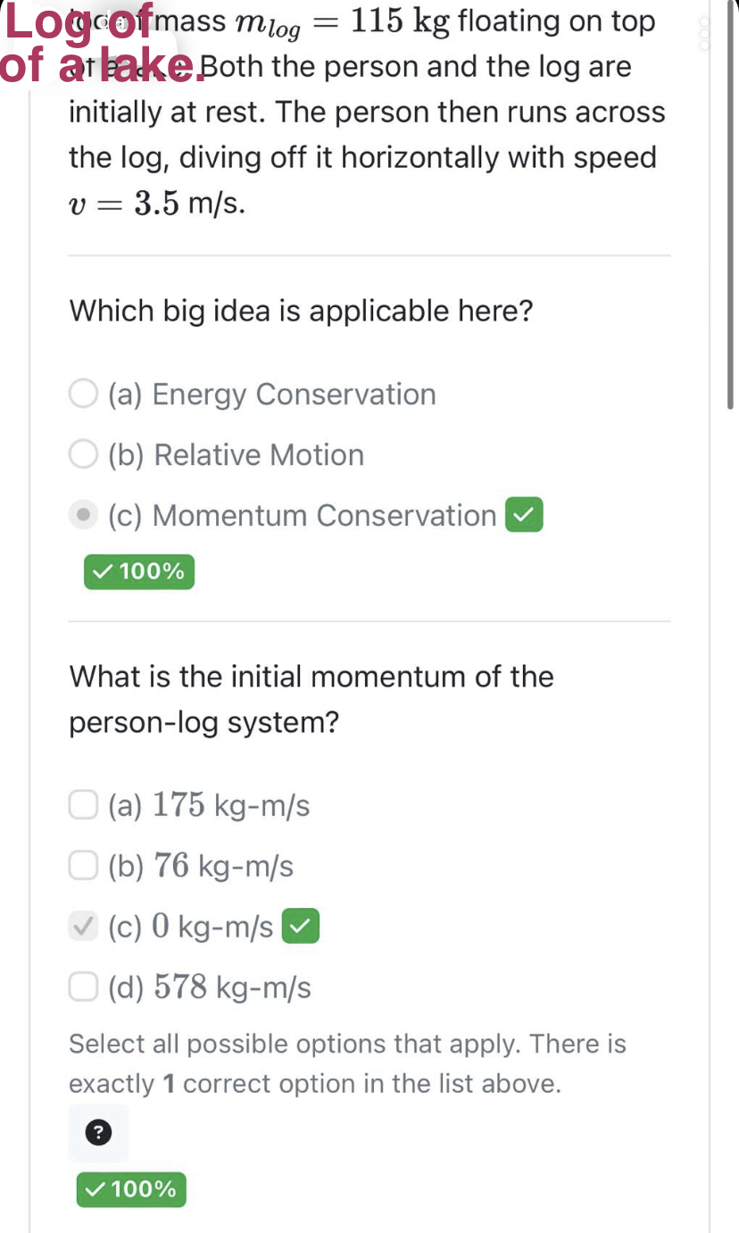 Solved Logcofmass mlog=115kg ﻿floating on topof at bake Both | Chegg.com