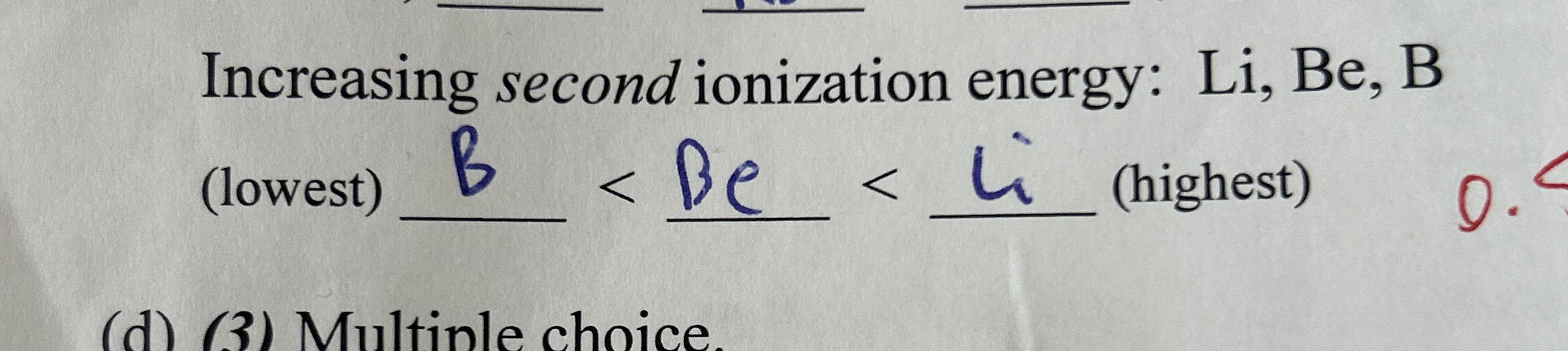 Solved Increasing second ionization energy: | Chegg.com