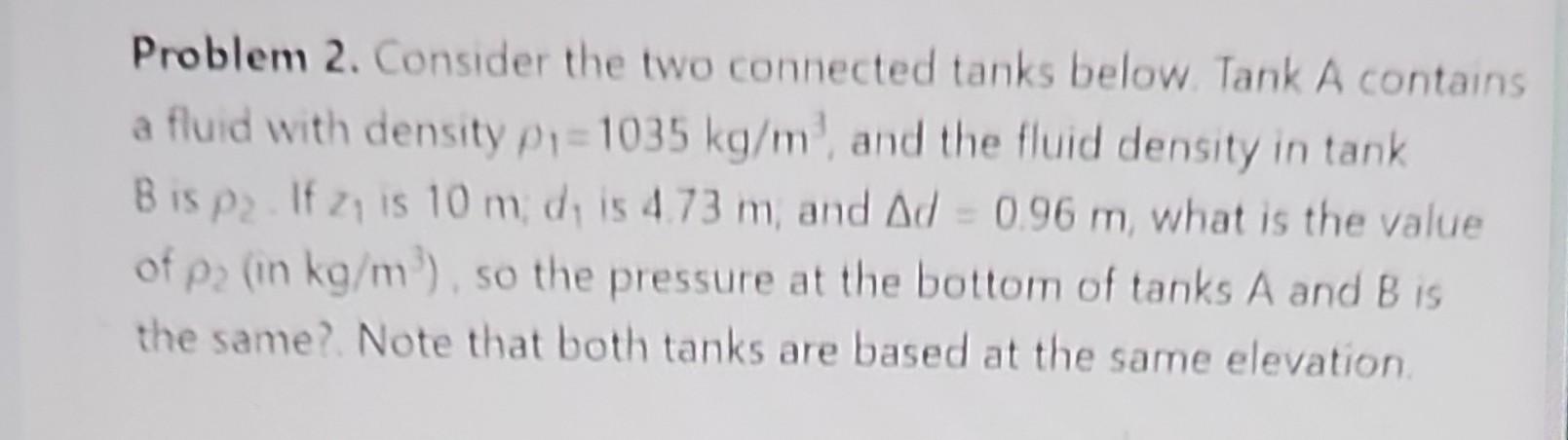 Solved Problem 2. Consider the two connected tanks below | Chegg.com