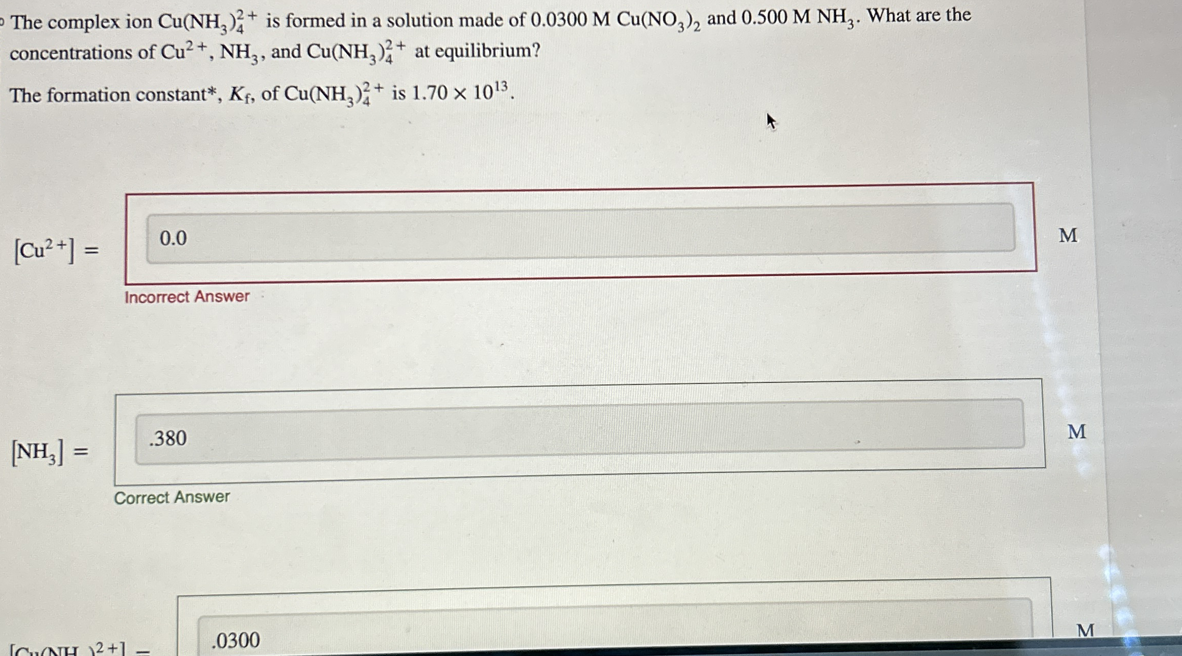 Solved The complex ion Cu(NH3)42+ ﻿is formed in a solution | Chegg.com