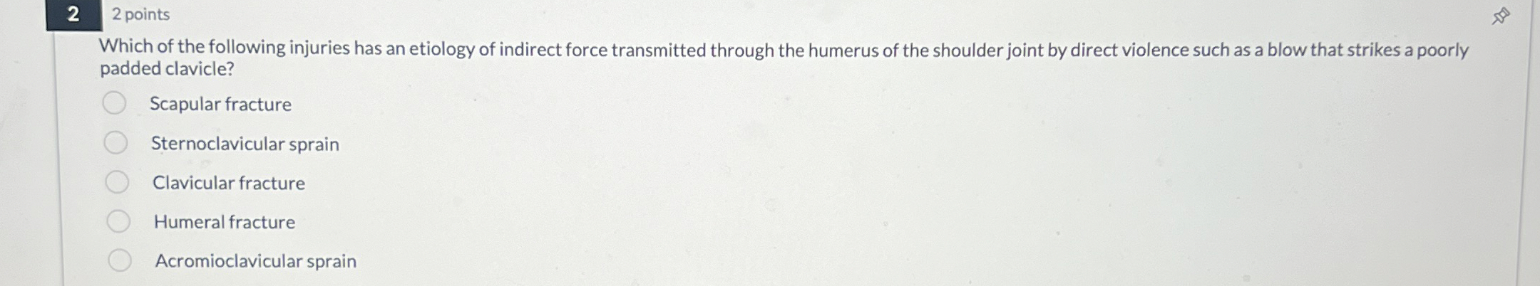 Solved 22 ﻿pointsWhich of the following injuries has an | Chegg.com