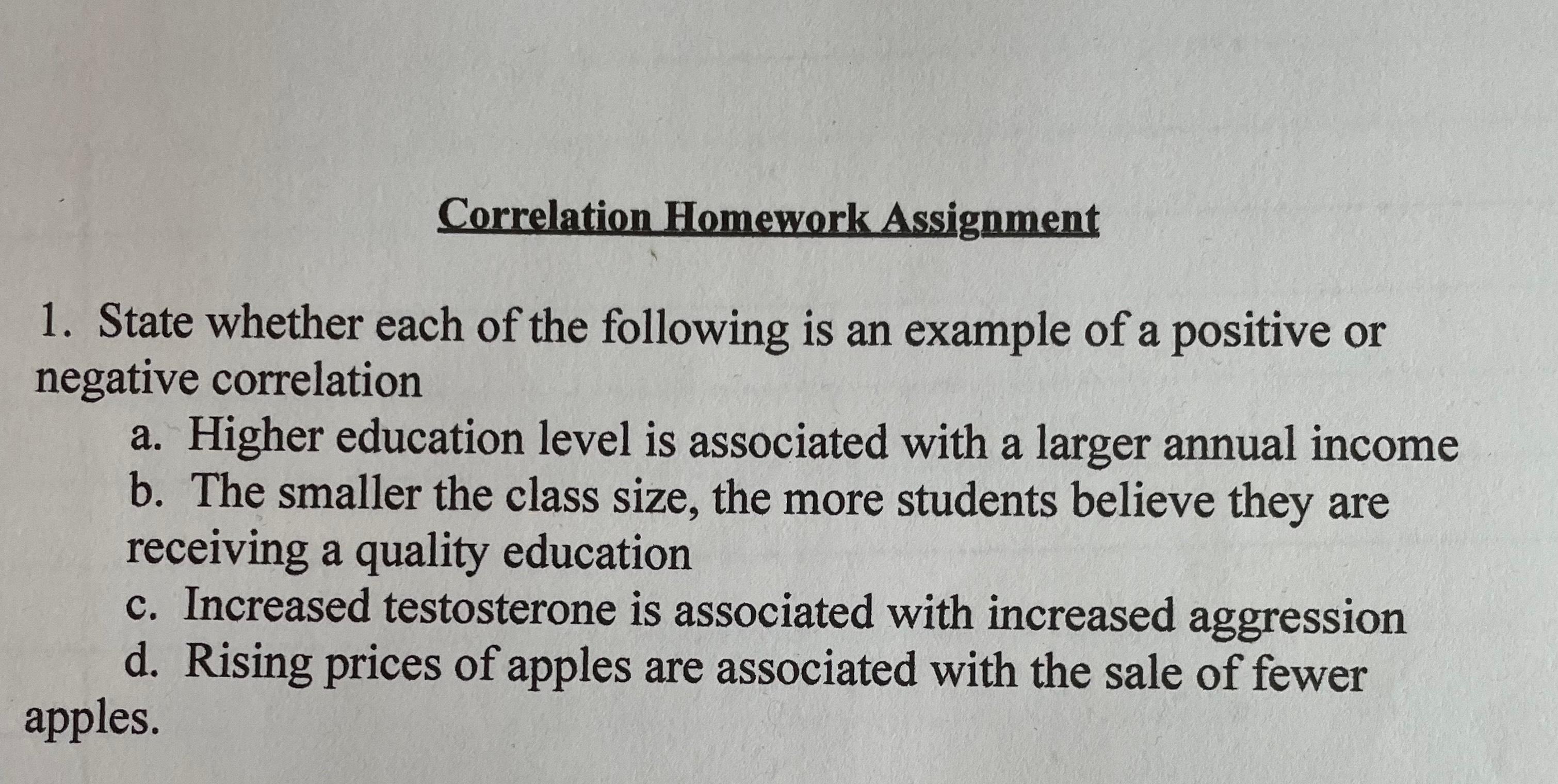 Solved Correlation Homework AssignmentState whether each of | Chegg.com