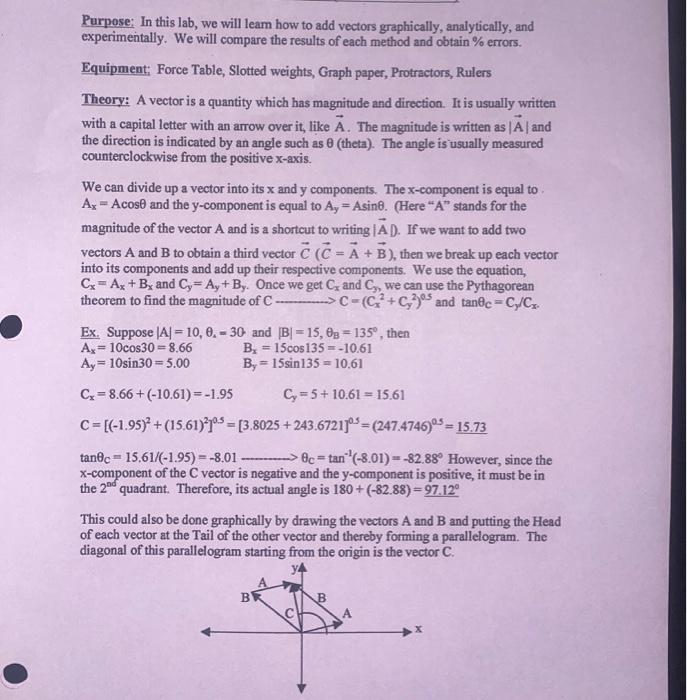 Purpose: In this lab, we will learn how to add vector | Chegg.com