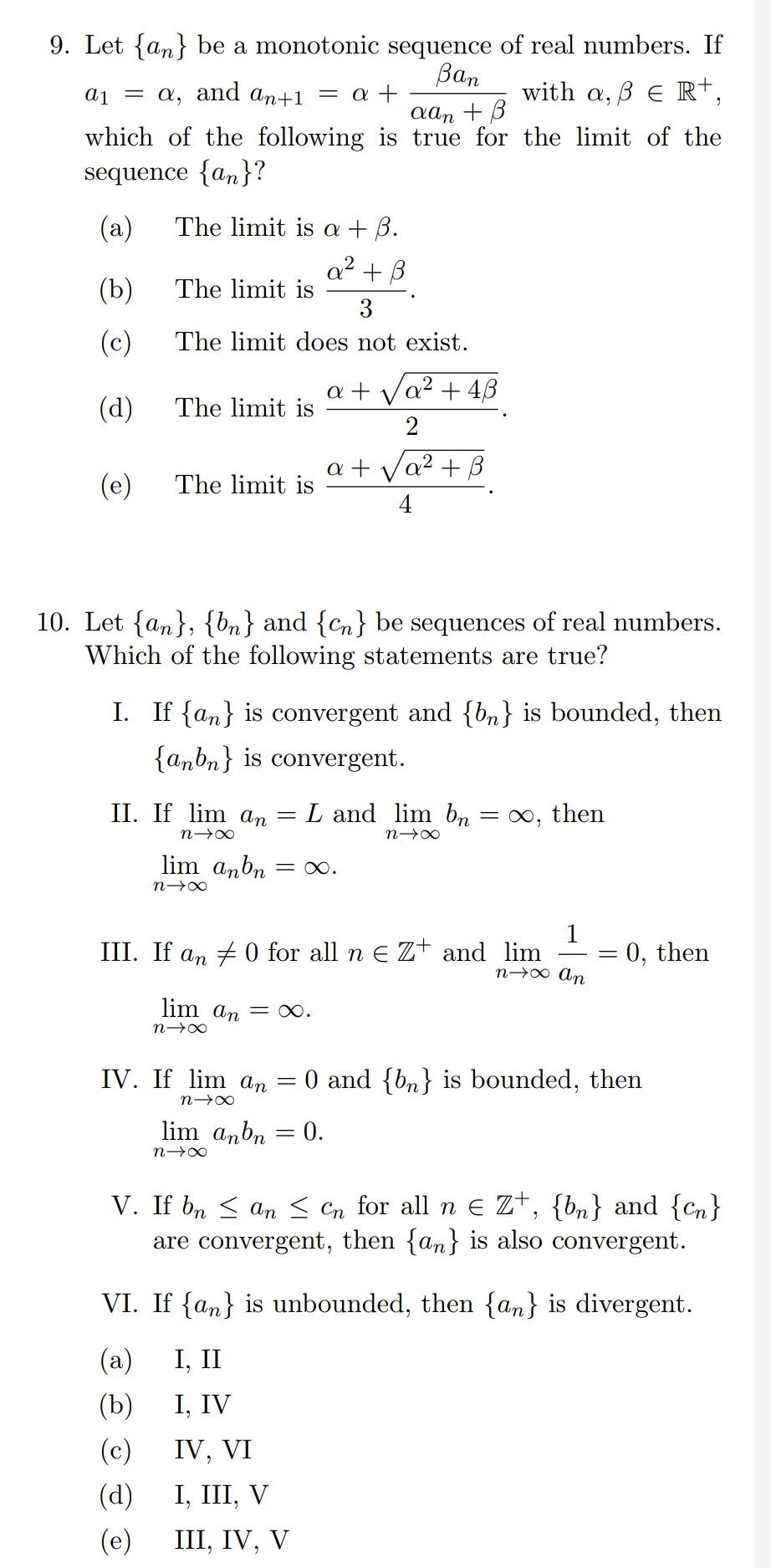 Solved aan + B 9. Let {an} be a monotonic sequence of real | Chegg.com