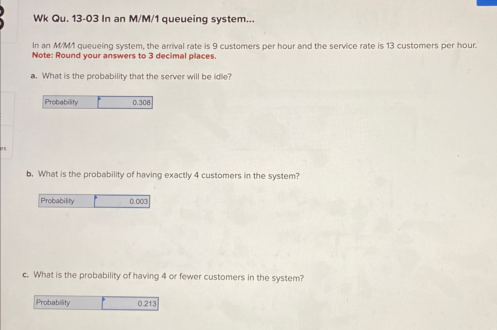 Wk Qu. 13-03 ﻿In an M/M/1 ﻿queueing system...In an | Chegg.com