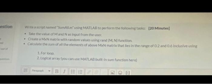 Solved estion Write a script named "SumAllm" using MATLAB to | Chegg.com