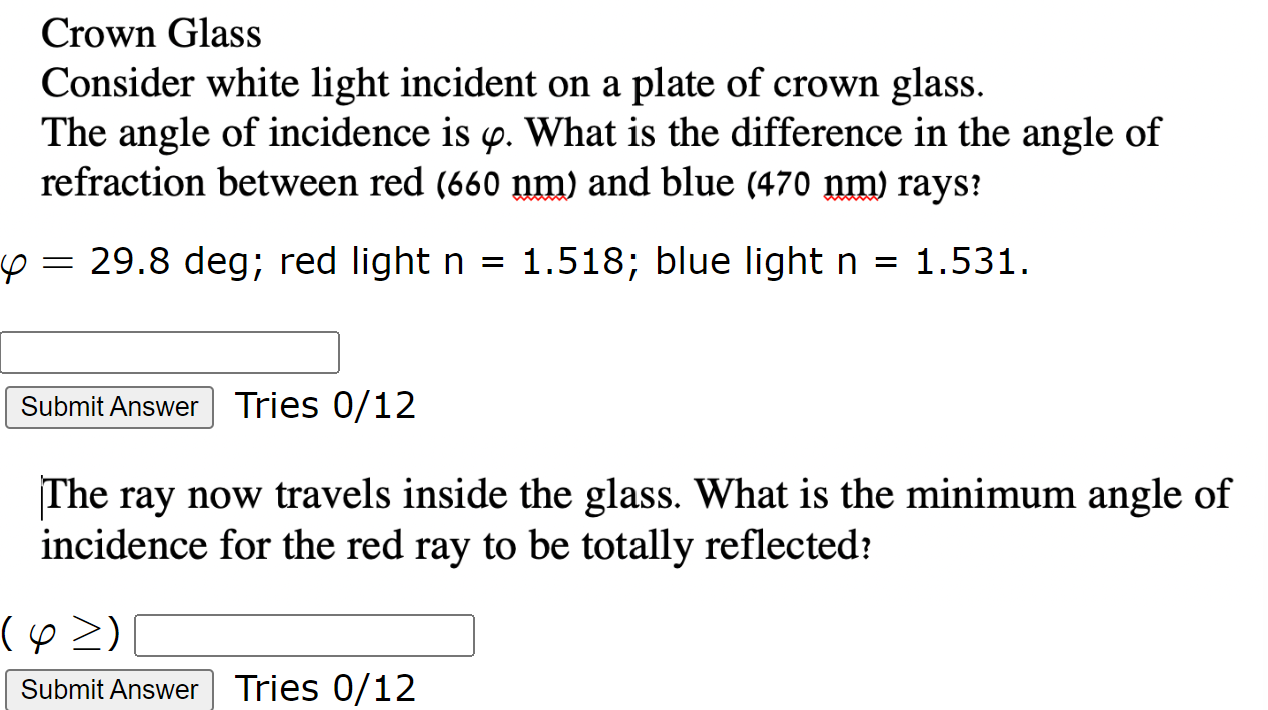 Solved Crown GlassConsider white light incident on a plate | Chegg.com