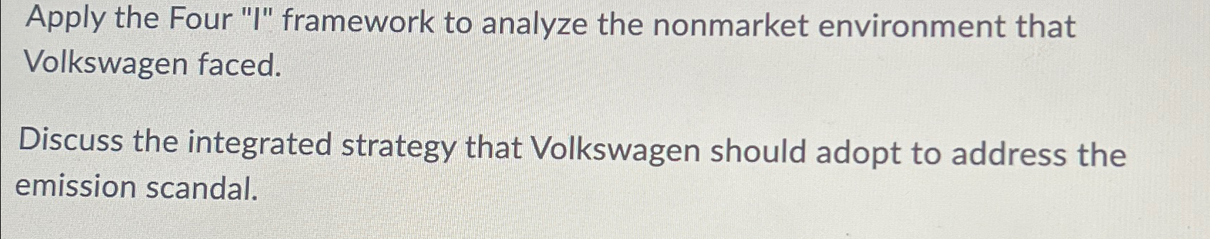 Solved Apply the Four "I" framework to analyze the nonmarket | Chegg.com