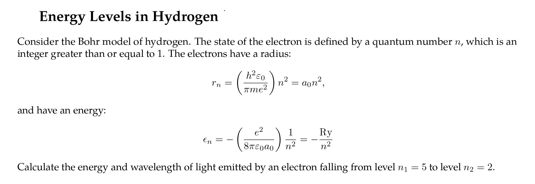 Solved Energy Levels in HydrogenConsider the Bohr model of | Chegg.com