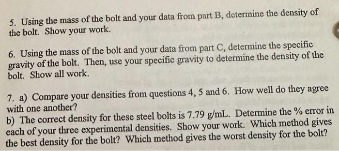 Solved A. Volume of the bolt by measurement: (Use option I) | Chegg.com