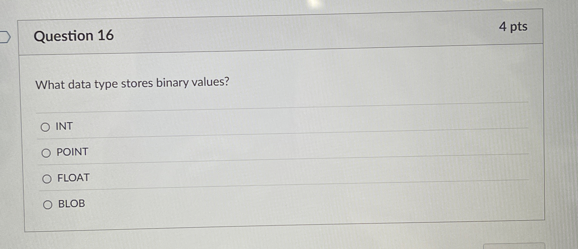 Solved Question 16What data type stores binary | Chegg.com