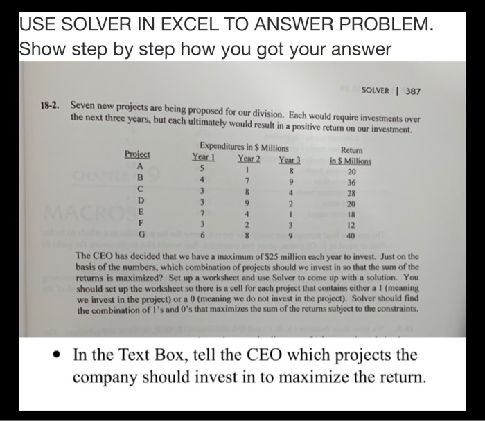 Solved Use Excel SOLVER to answer problem , please show step | Chegg.com
