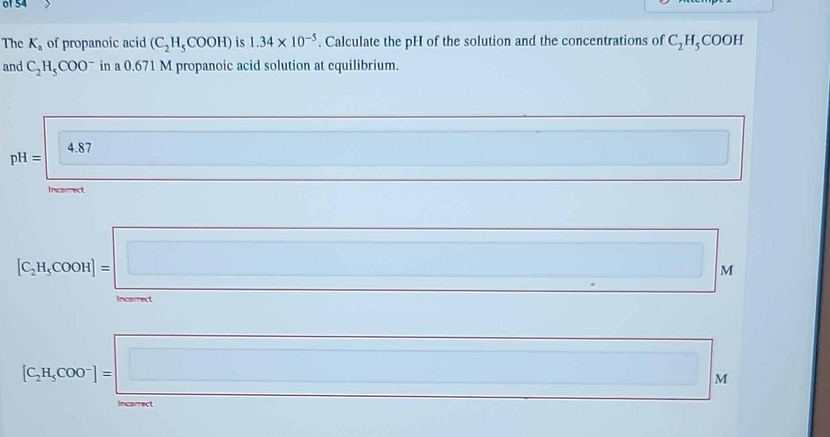 Solved The Ka of propanoic acid (C2H5COOH) is 1.34×10−5. | Chegg.com