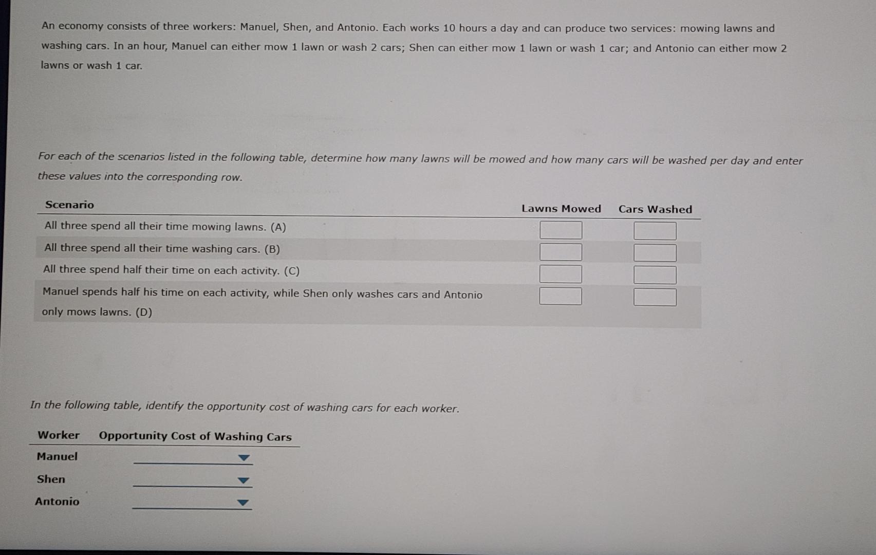 Solved An economy consists of three workers: Manuel, Shen, | Chegg.com