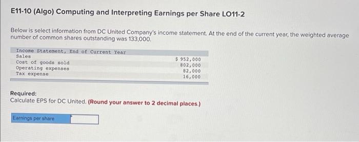Solved Required information E11-4 (Algo) Reporting | Chegg.com