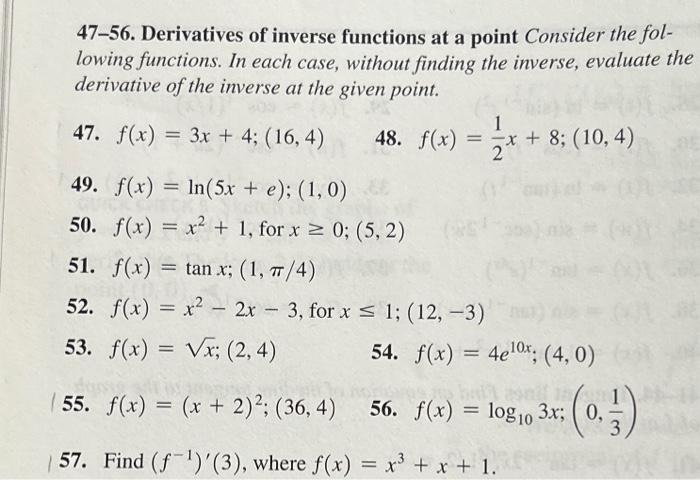 Solved 47-56. Derivatives of inverse functions at a point | Chegg.com