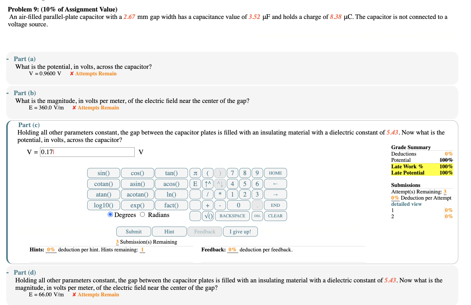 Solved Part (d) ﻿Holding all other parameters constant, the | Chegg.com