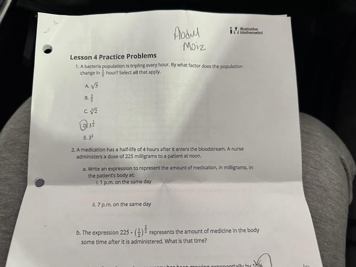 Solved Lesson 4 Practice Problems 1. A bacteria population | Chegg.com