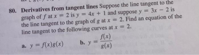 Solved 80. Derivatives from tangent lines Suppose the line | Chegg.com