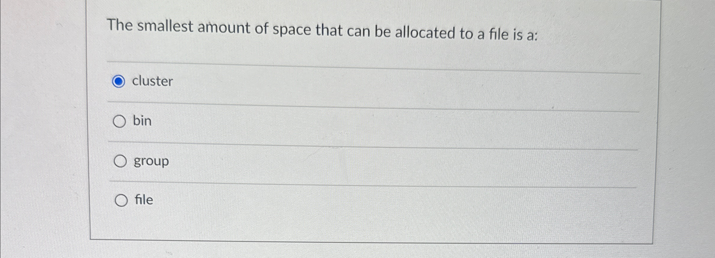 Solved The smallest amount of space that can be allocated to | Chegg.com