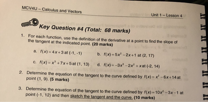 Solved MCV4U - Calculus and Vectors Unit 1 - Lesson 4 Key | Chegg.com