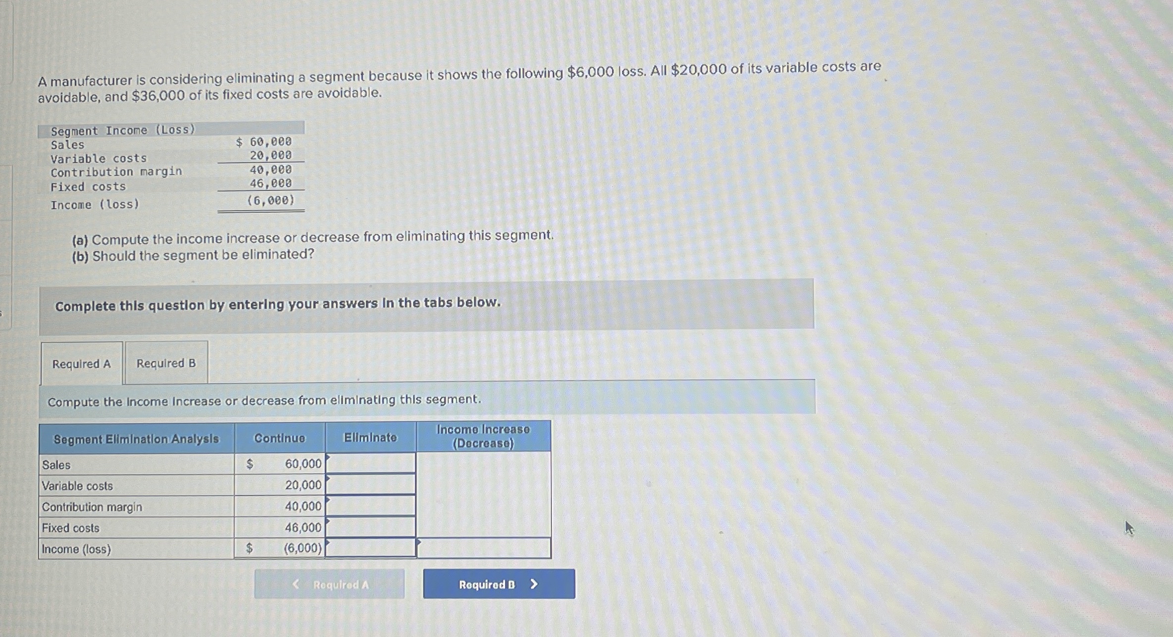 Solved A manufacturer is considering eliminating a segment | Chegg.com