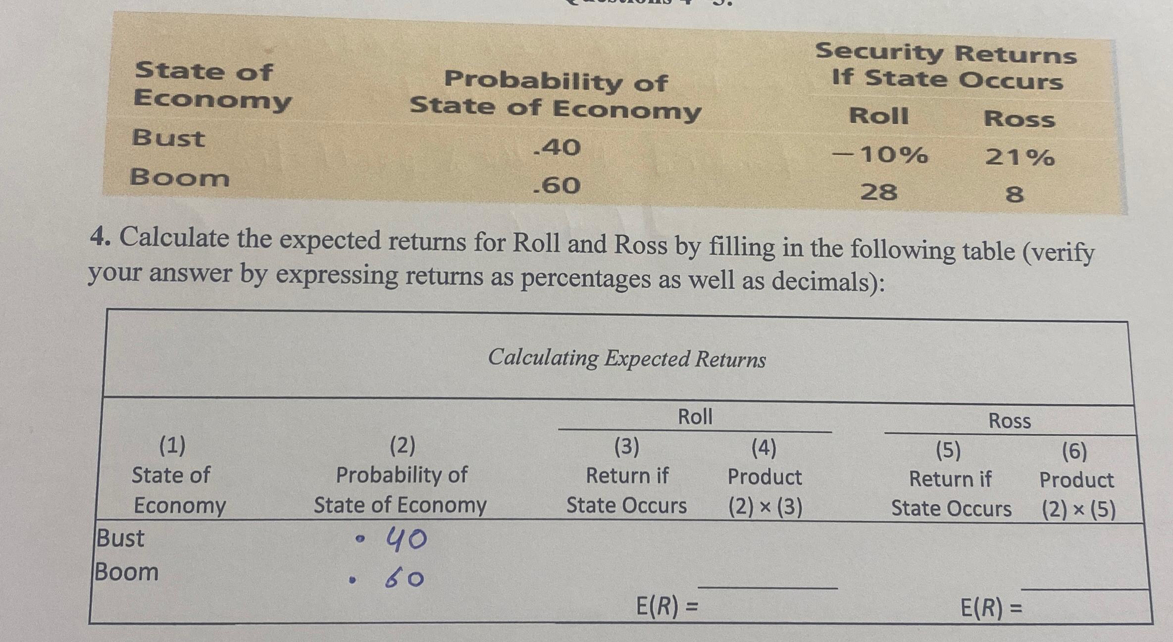 Solved \table[[State of,Probability of,\table[[Security | Chegg.com