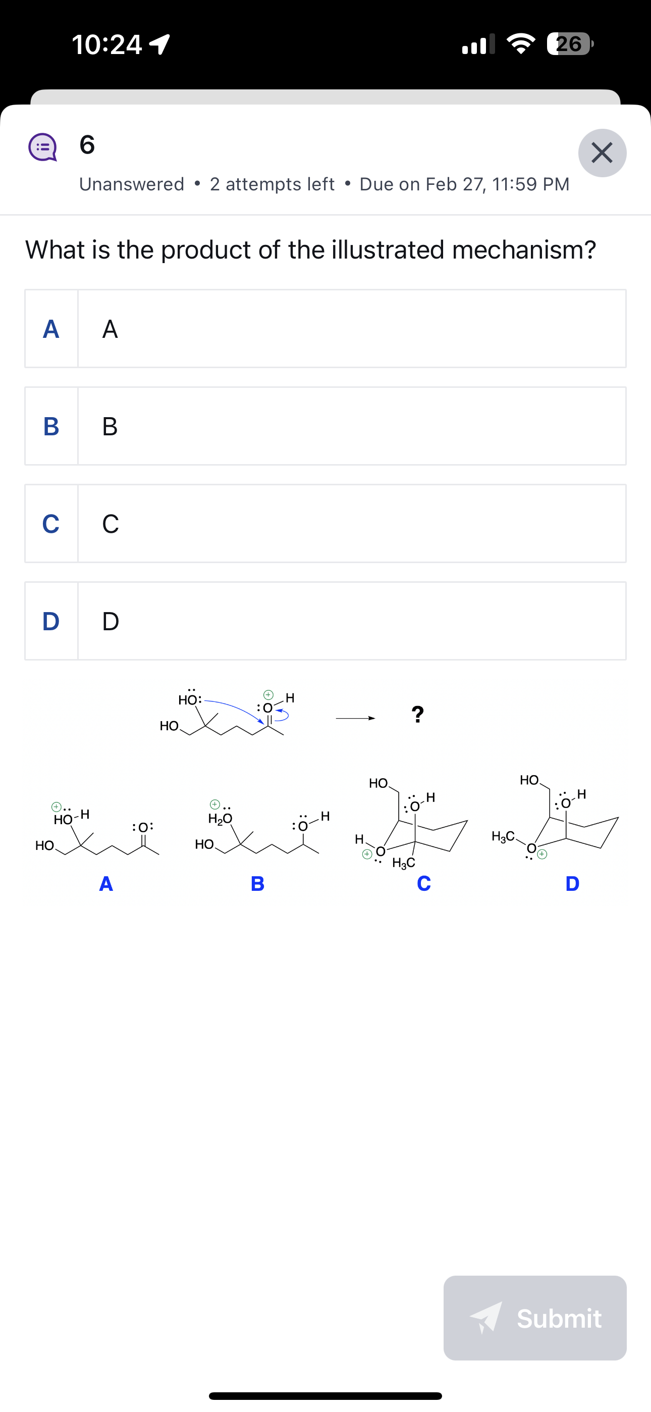 Solved What is the product of the illustrated mechanism?A AB | Chegg.com
