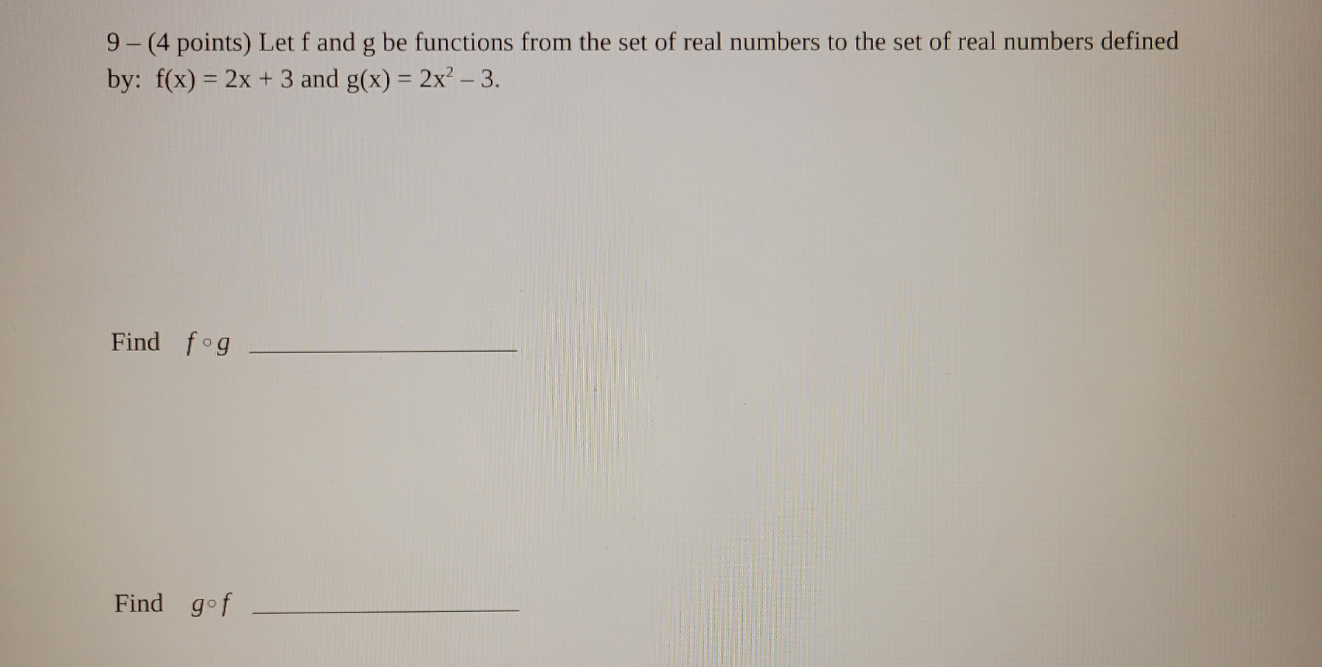 Solved 9 - (4 ﻿points) ﻿Let f ﻿and g ﻿be functions from the | Chegg.com