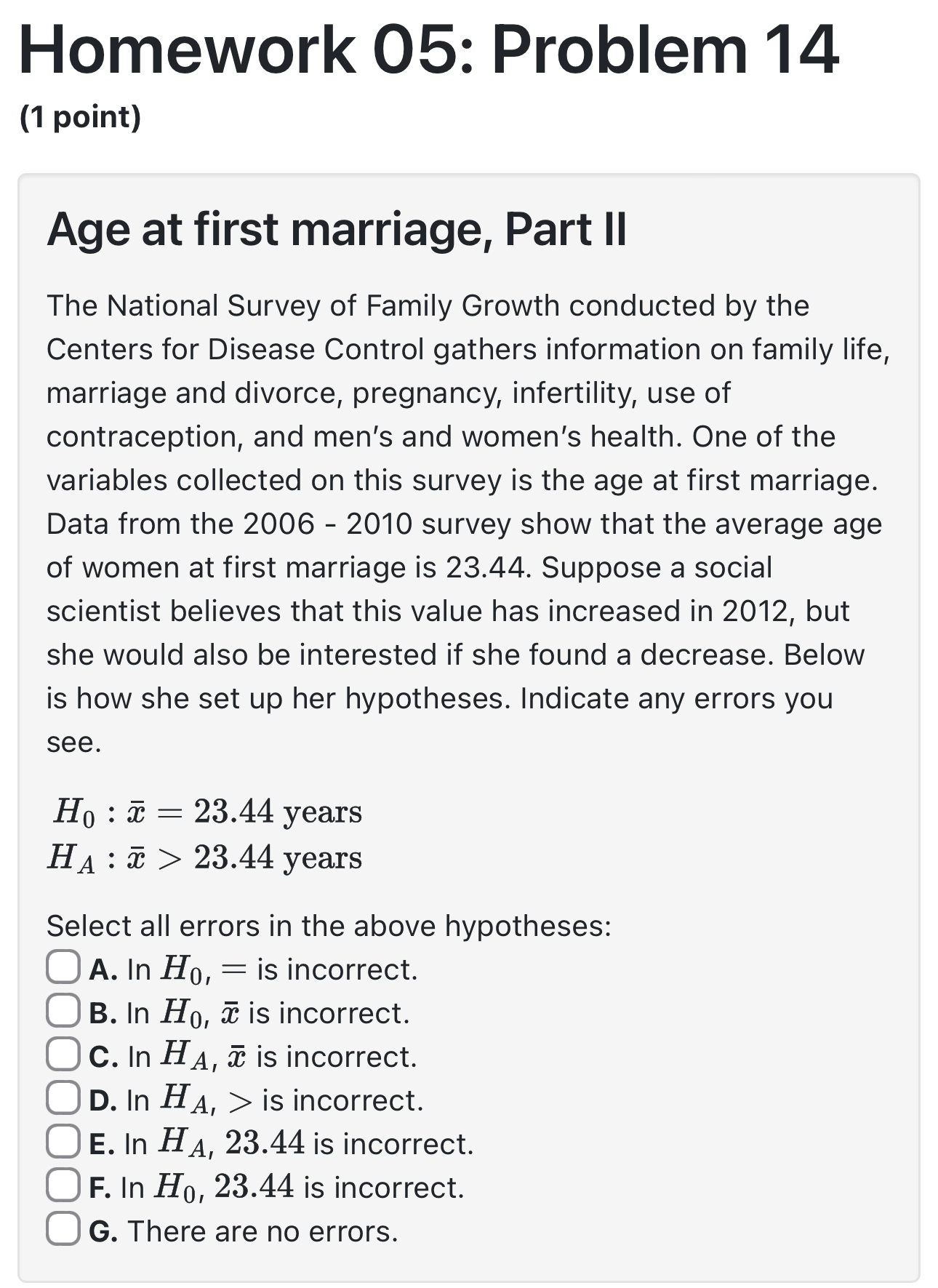 Solved Homework 05: Problem 14(1 ﻿point)Age at first | Chegg.com