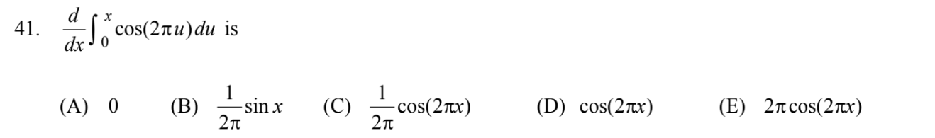 Solved 41.0 ﻿cos(2 ) ﻿d x u dudx\pi ∫ ﻿is(A) 0 (B) 1 | Chegg.com