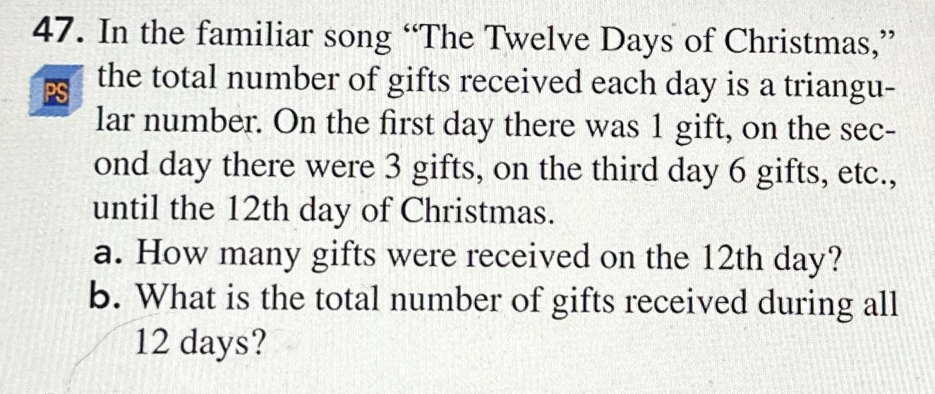 Solved In the familiar song "The Twelve Days of Christmas," | Chegg.com