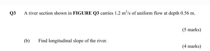 Solved Q3 A river section shown in FIGURE Q3 carries 1.2 | Chegg.com
