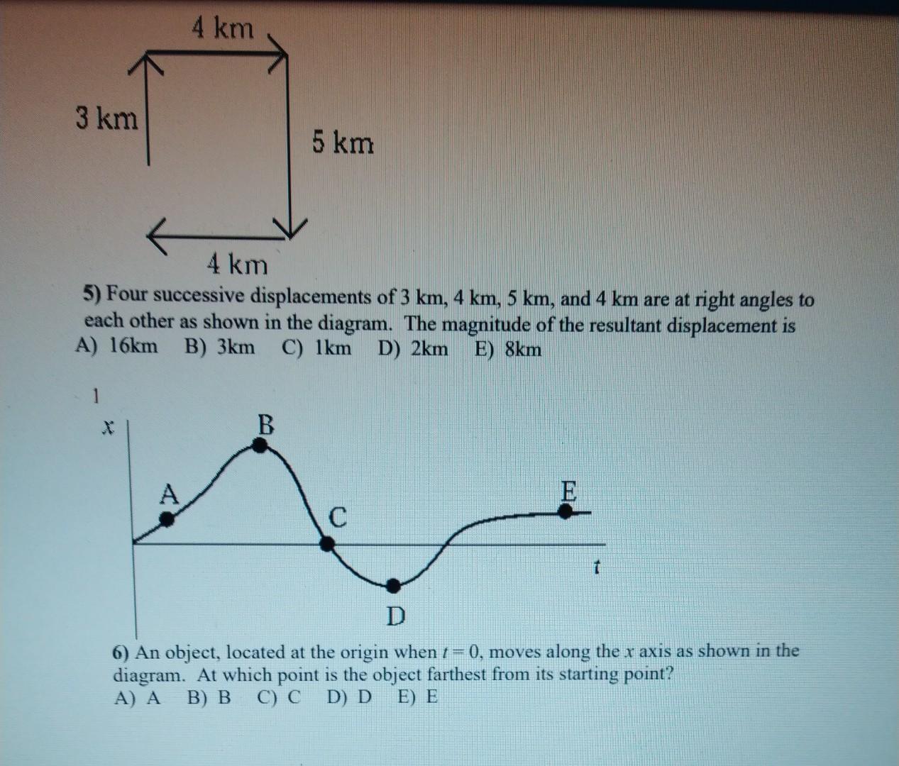 Solved 5) Four successive displacements of 3 km,4 km,5 km, | Chegg.com