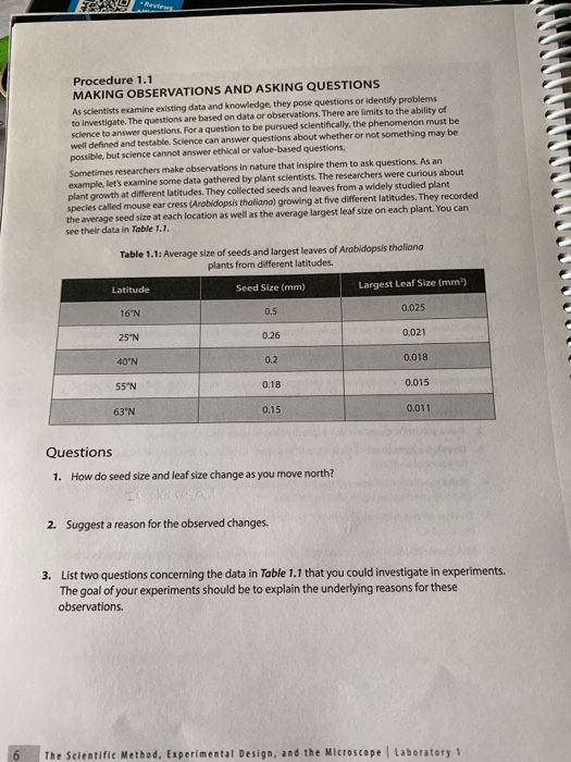 Solved: Reviews Procedure 1.1 MAKING OBSERVATIONS AND ASKI... | Chegg.com Solved: Reviews Procedure 1.1 MAKING OBSERVATIONS AND ASKI... | Chegg.com