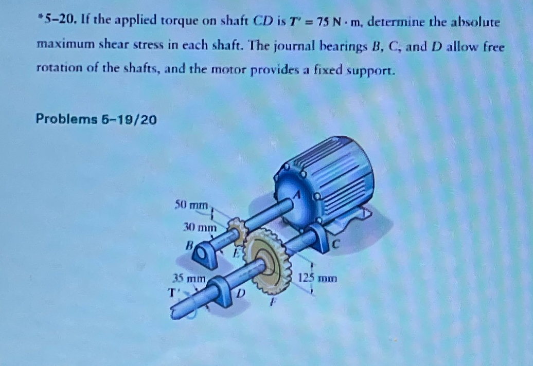 Solved "5-20. ﻿If the applied torque on shaft CD ﻿is | Chegg.com