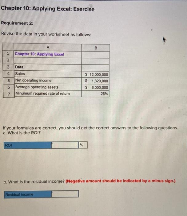 Solved Chapter 10: Applying Excel: Exercise Requirement 2: | Chegg.com