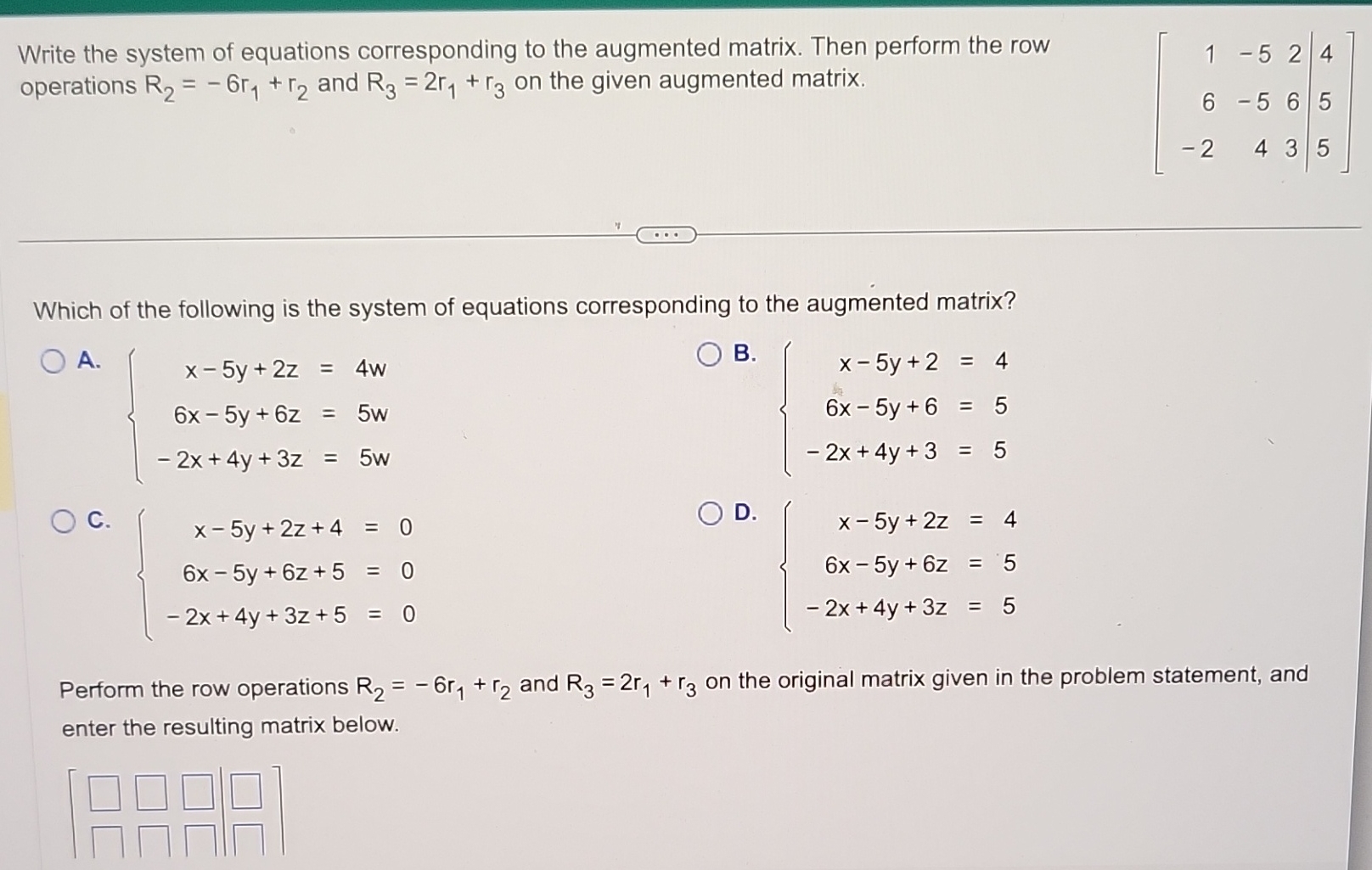 Solved Write the system of equations corresponding to the | Chegg.com
