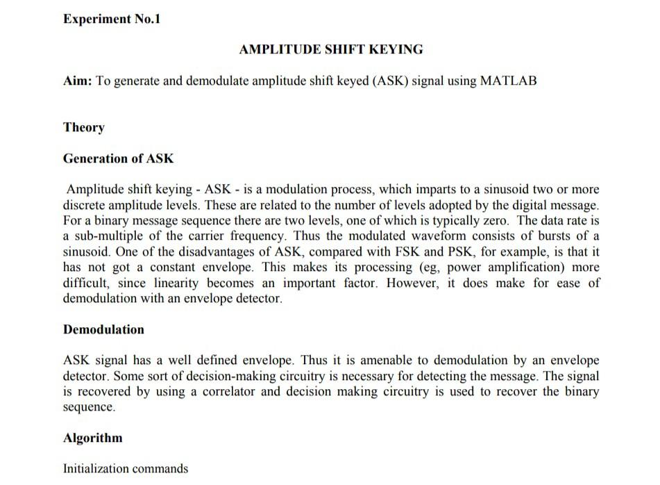 Solved Experiment No.1 AMPLITUDE SHIFT KEYING Aim: To | Chegg.com