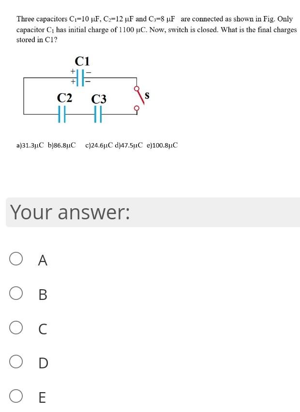 Solved Three capacitors C=10 uF, C=12 uF and C3=8 uF are | Chegg.com