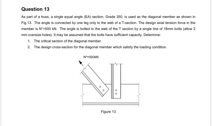 Solved Question 13As part of a truss, a single equal angle | Chegg.com