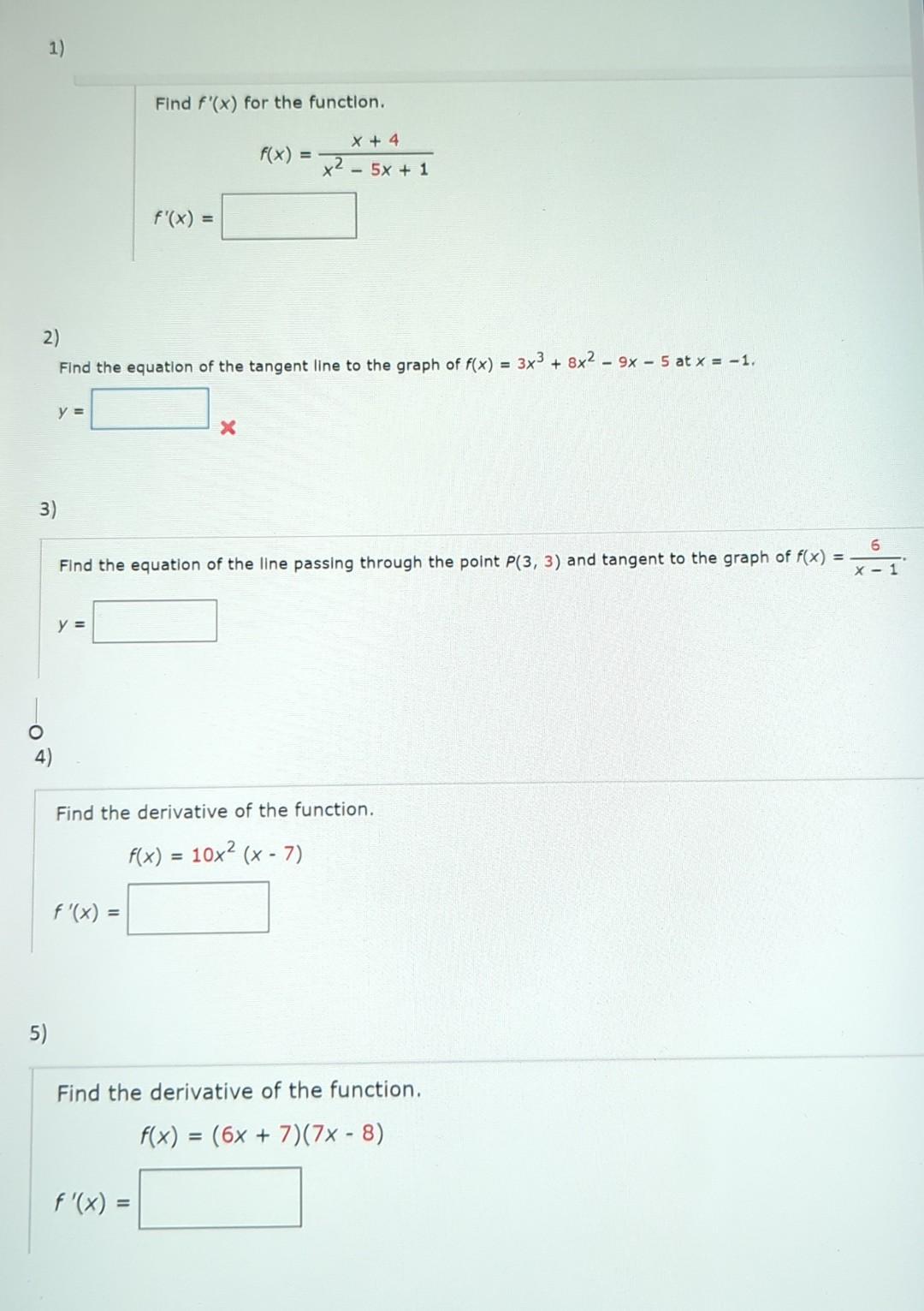Solved Find F′ X For The Function F X X2−5x 1x 4 F′ X