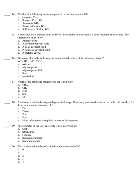 Solved 14. Which of the following is an example of a | Chegg.com