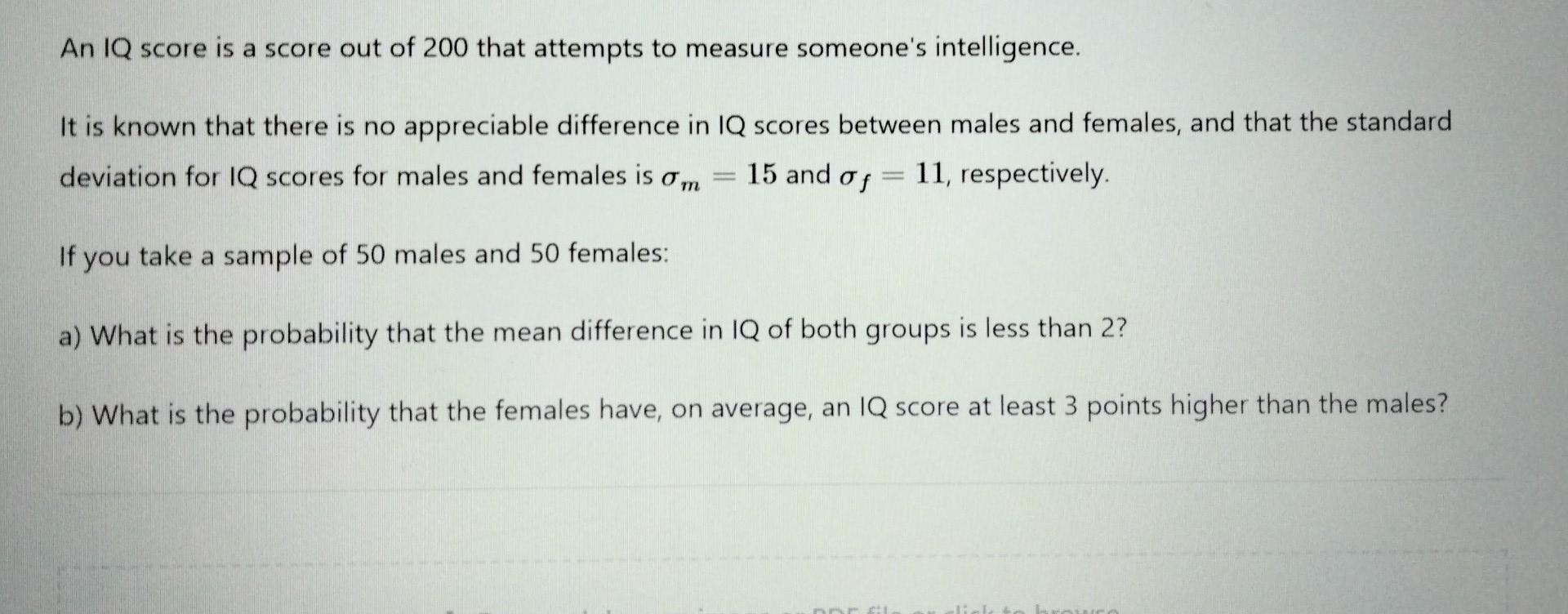 Solved An IQ score is a score out of 200 that attempts to | Chegg.com